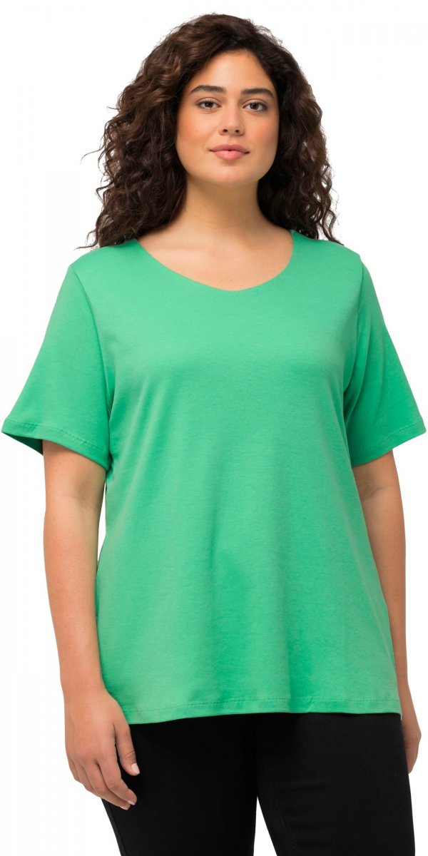 Ulla Popken Double Layer Rounded V-Neck Slim Fit Tee Spring Green ...